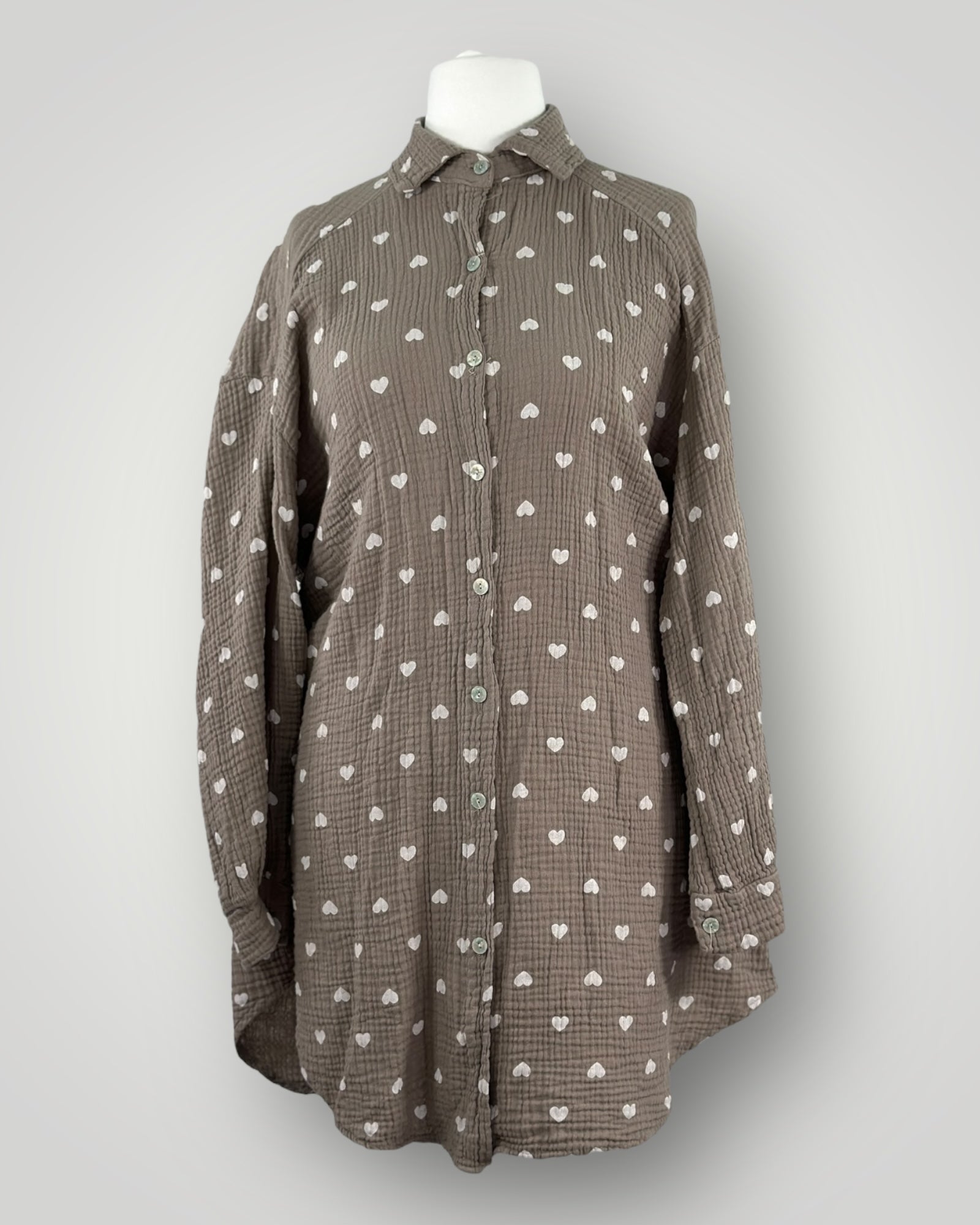 Musselin Bluse mit Herzprint, schlamm